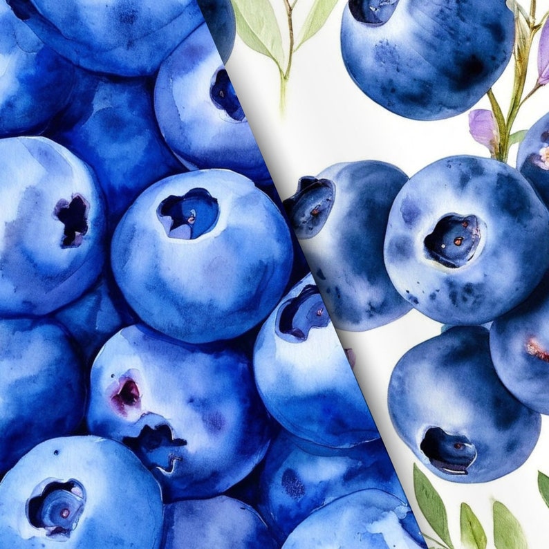 Watercolor Blueberry Pattern Digital Papers, Summer Themed Digital ...