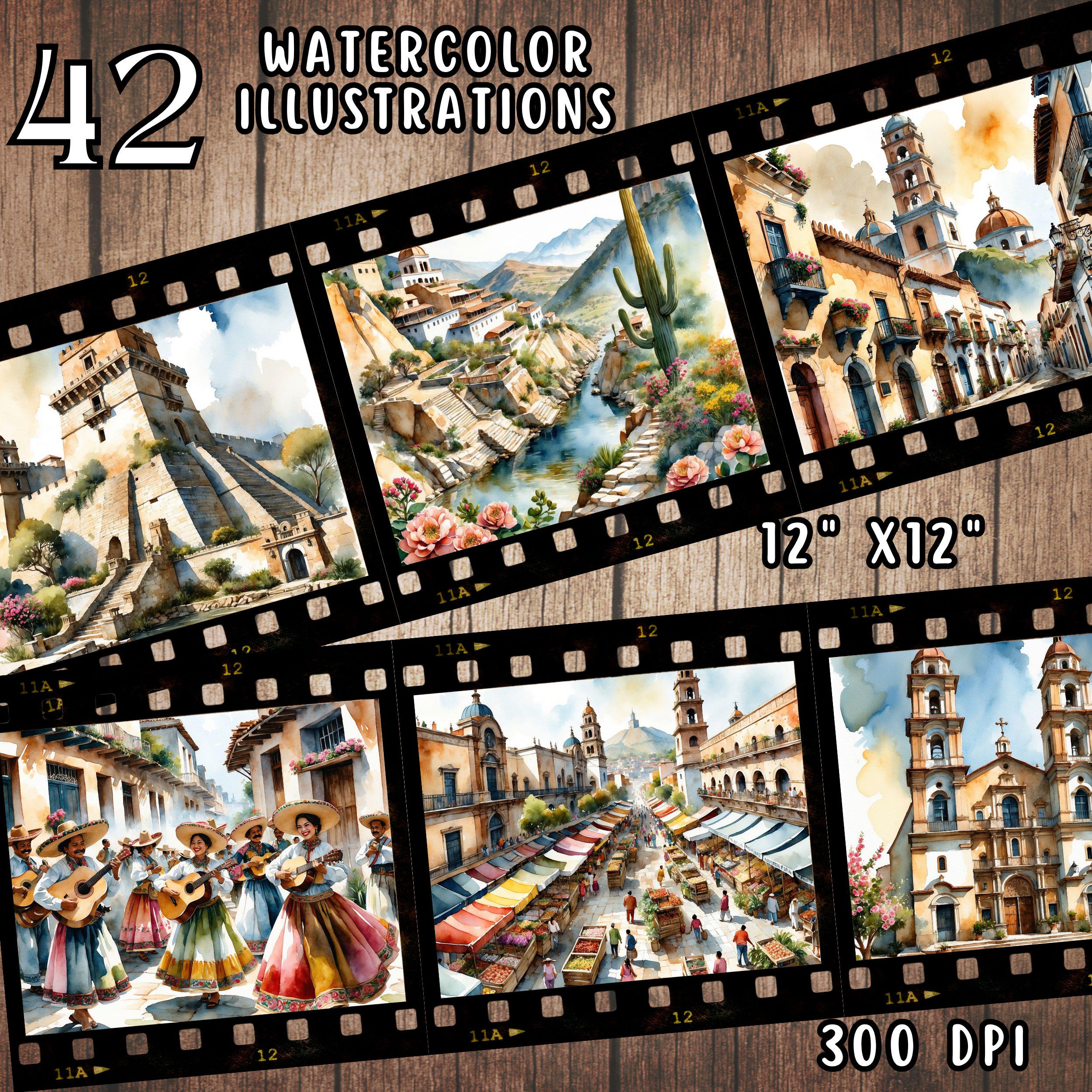 Watercolor Mexico Clip Art JPG Bundle | Iconic Mexican Landmarks ...