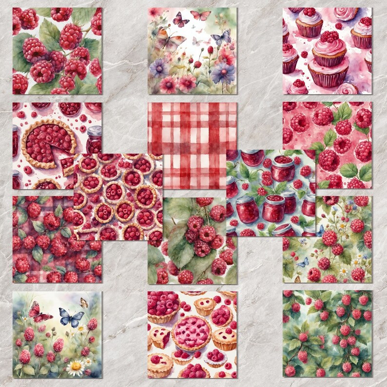 Watercolor Raspberry Pattern Digital Papers,summer Themed Digital ...