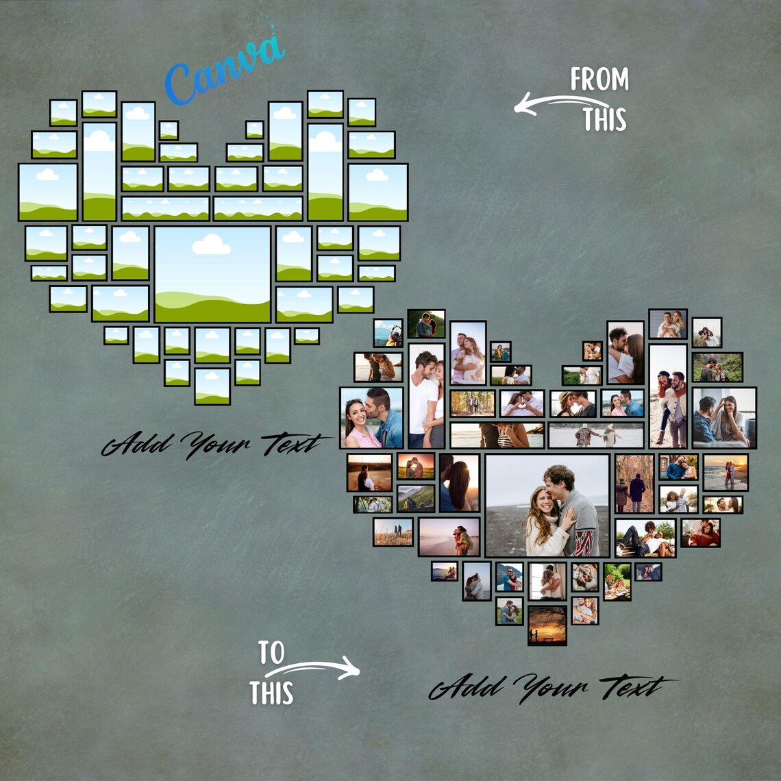 Editable Canva Love Heart Photo Collage Template,customizable Digital ...