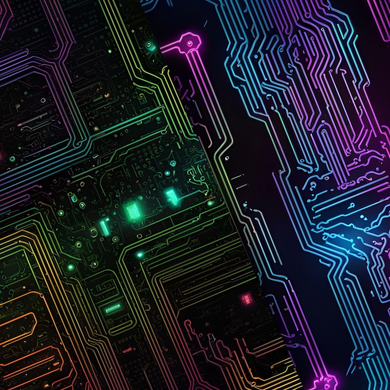 Circuit Board Digital Paper Pack,neon Circuit Board Pattern Backgrounds ...