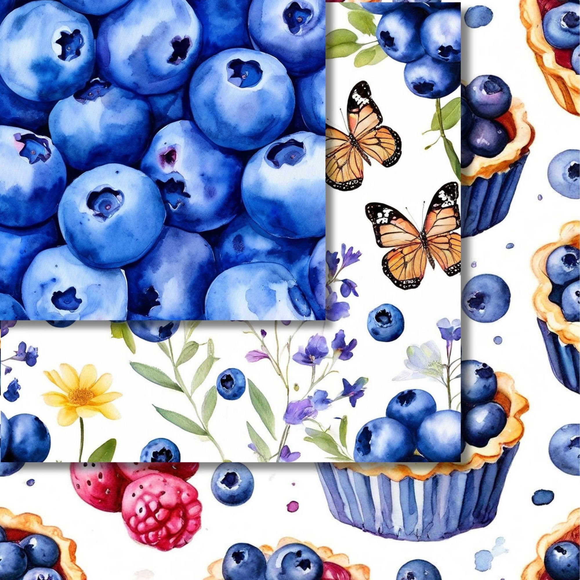 Watercolor Blueberry Pattern Digital Papers, Summer Themed Digital ...