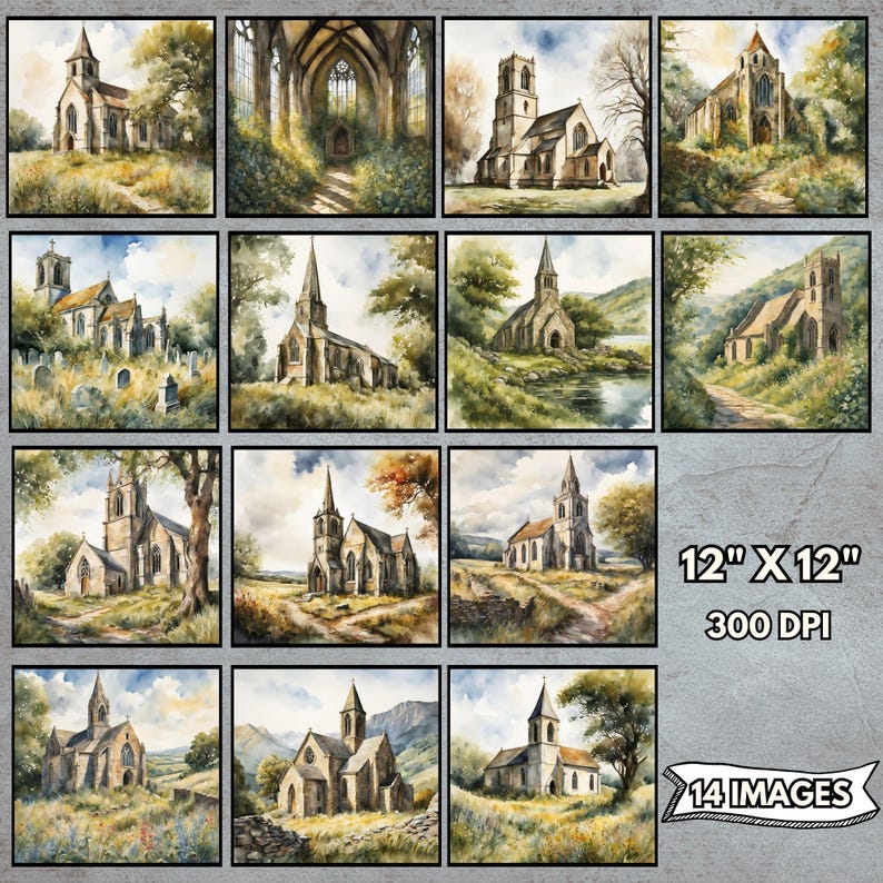 Watercolor Abandoned Churches Clip Art Bundle | Vintage Church ...