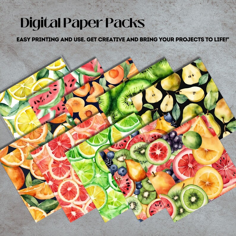 Watercolor Fruit Pattern Digital Papers, Summer Themed Scrapbooking ...
