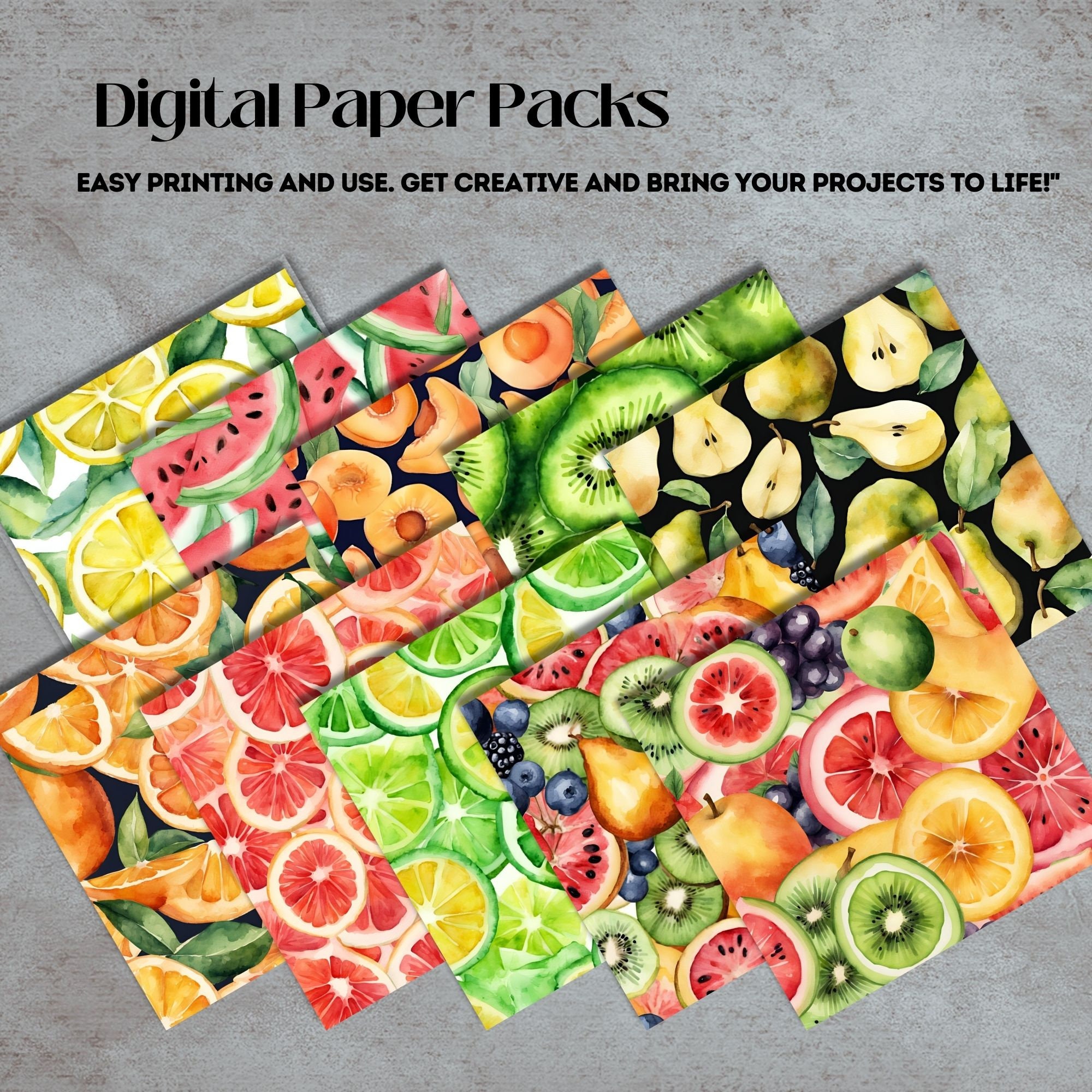 Watercolor Fruit Pattern Digital Papers, Summer Themed Scrapbooking ...