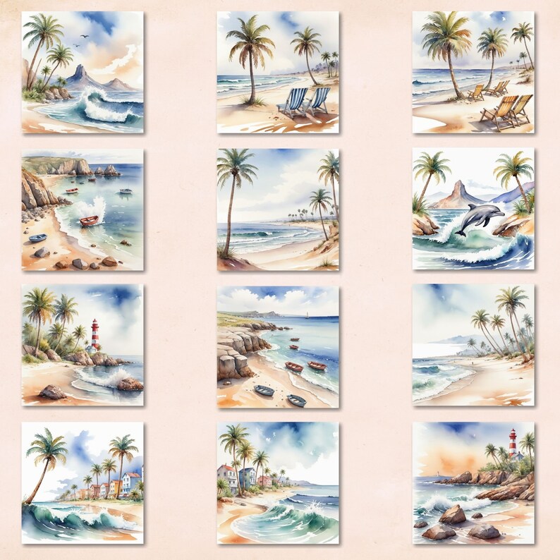 Watercolor Calm Seaside Digital Paper Pack, Summer Beach Digital ...
