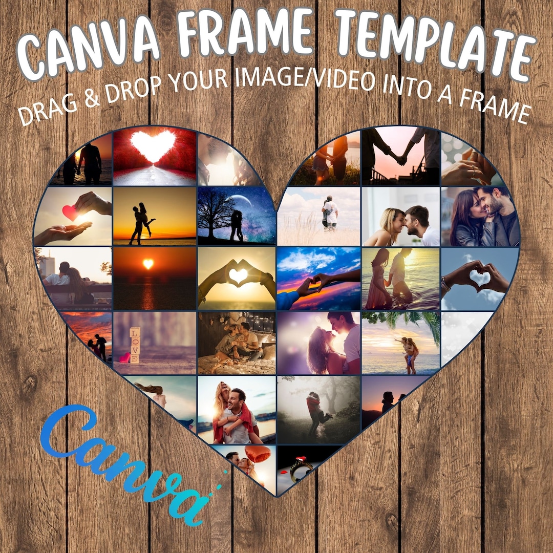 Editable Canva Love Heart Photo Collage, Printable Photo Collage ...