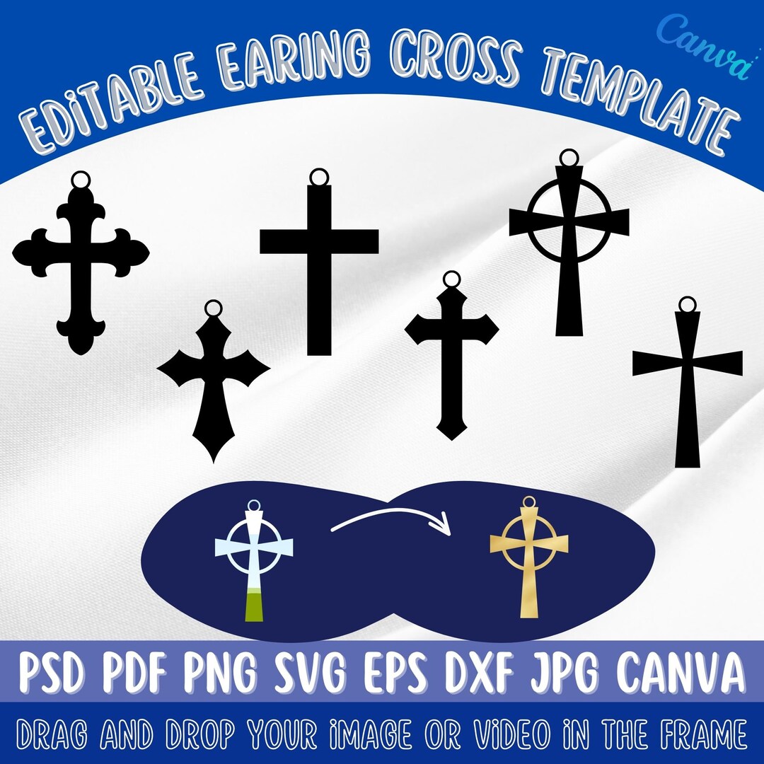 Cross Earring Templates #1 - Svg Png, Pds, Pdf, Dxf, Jpg, Eps, Canva ...