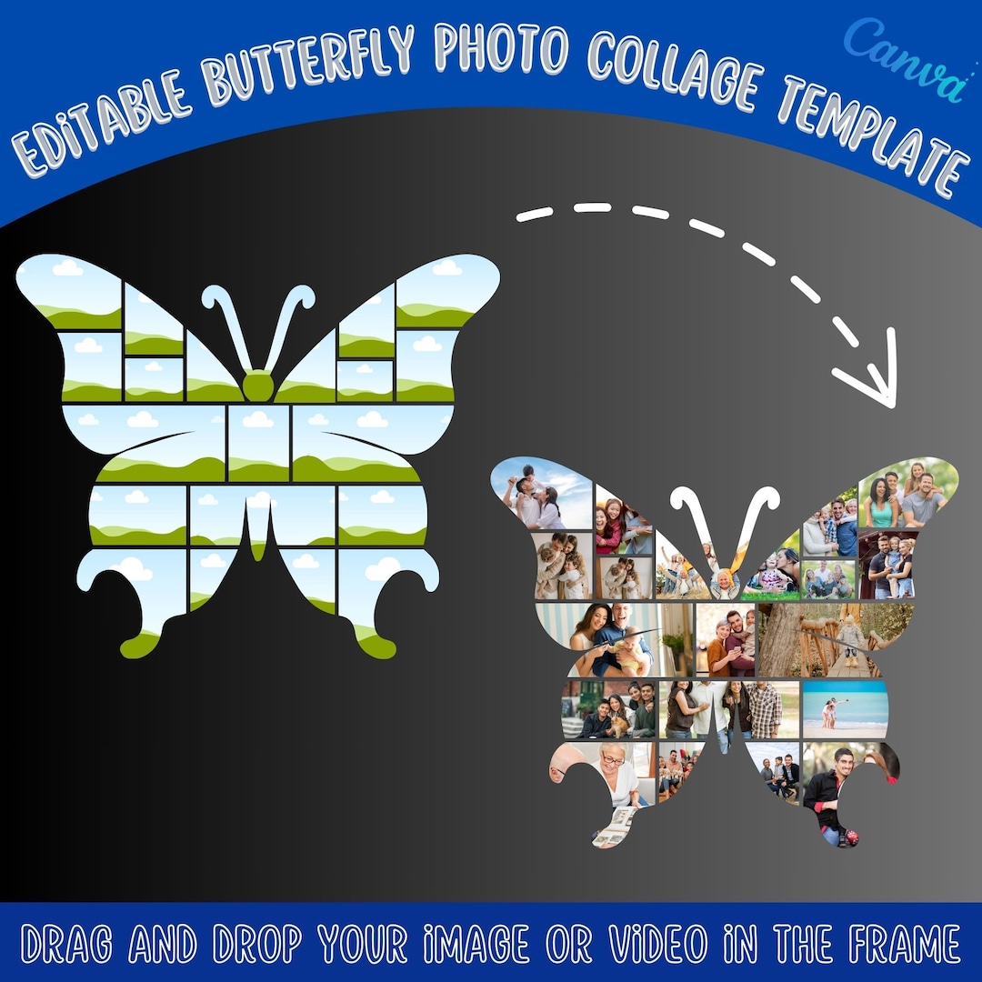 Editable Canva Butterfly Photo Collage , Create Your Butterfly Photo ...