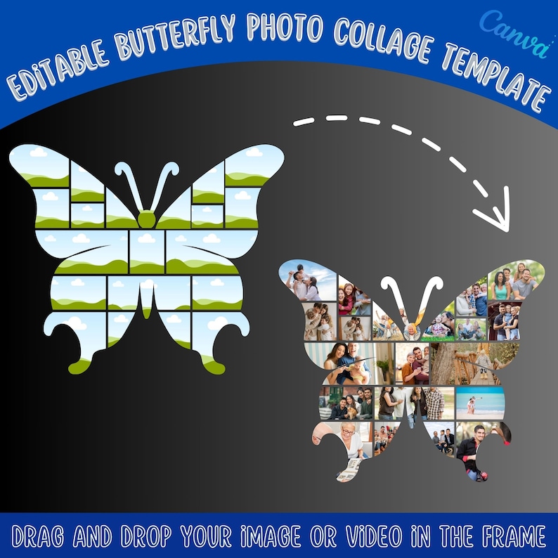 Editable Canva Butterfly Photo Collage , Create Your Butterfly Photo ...