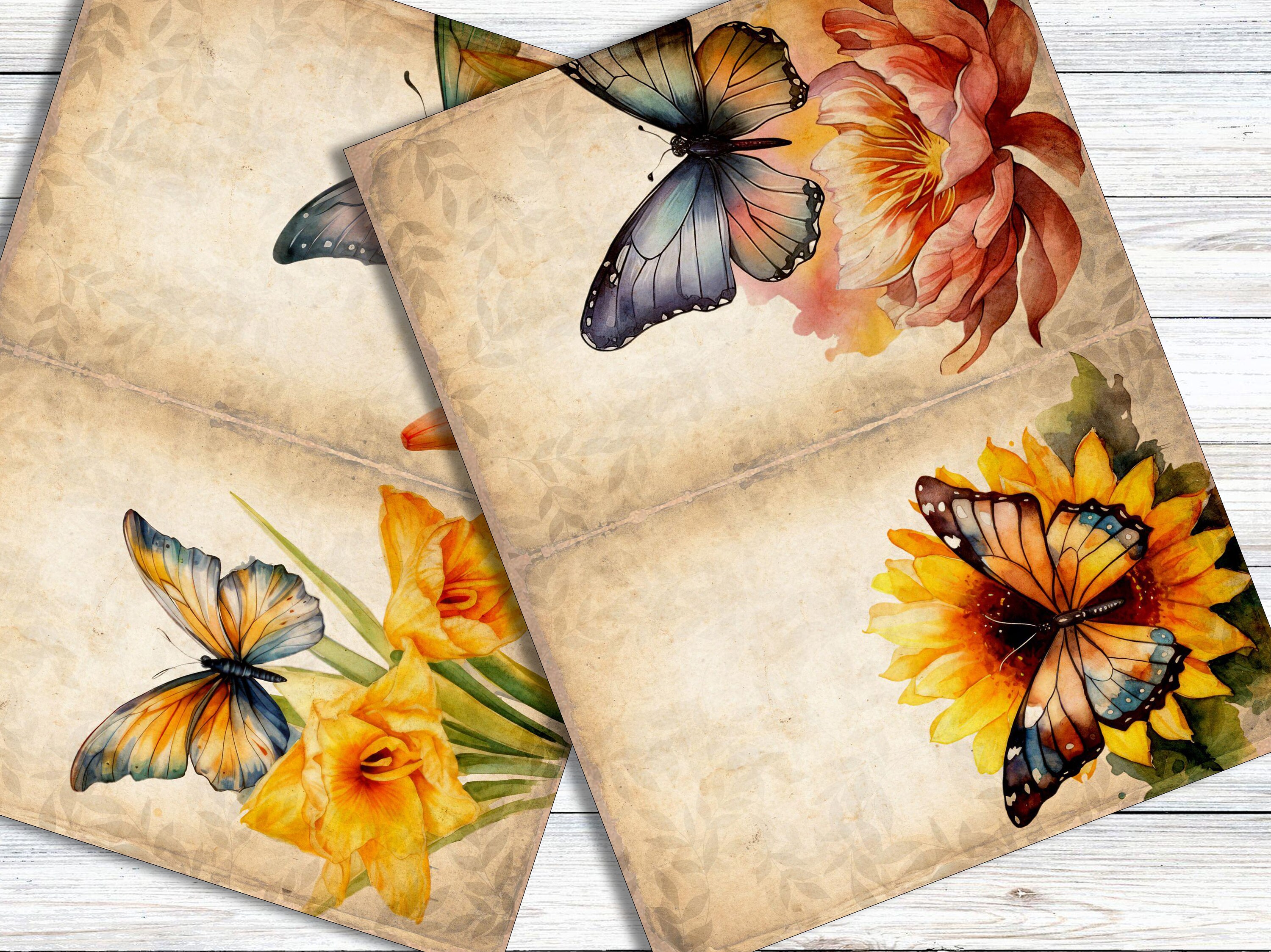 Vintage Butterfly Junk Journal Pages Kit 06 Butterflies Junk Journal ...