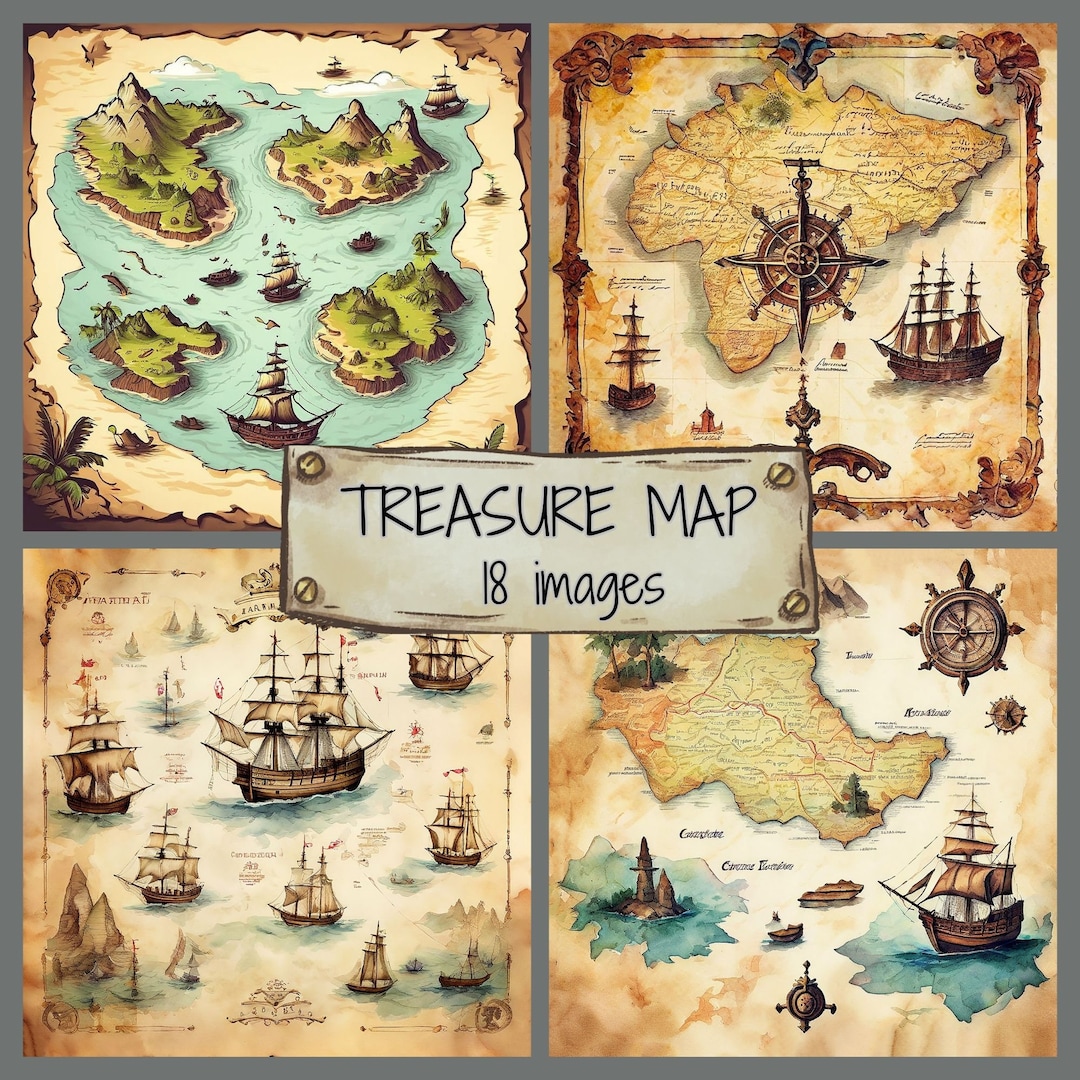 Vintage Treasure JPG Bundle,watercolor Treasure Map Scrapbook Paper ...