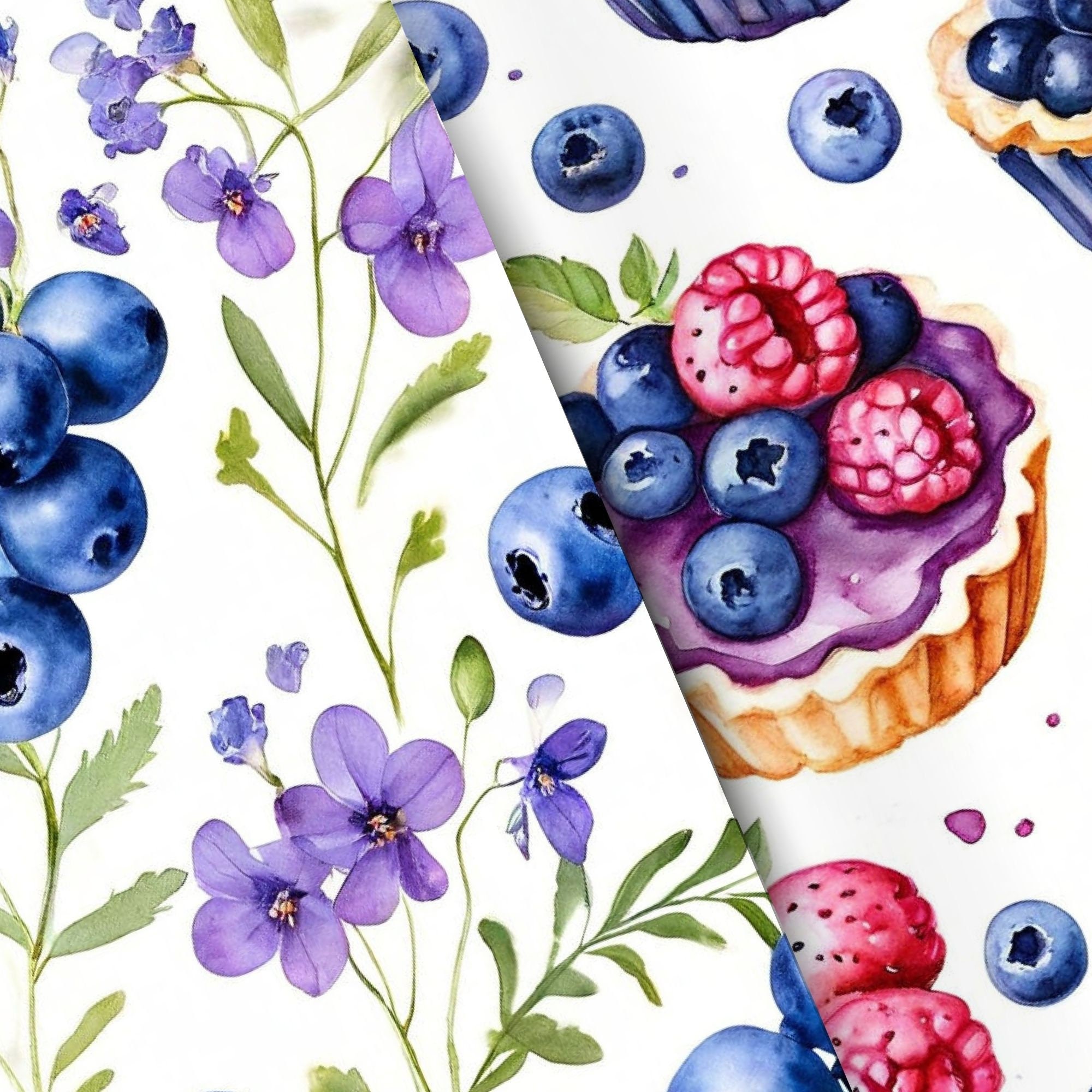 Watercolor Blueberry Pattern Digital Papers, Summer Themed Digital ...