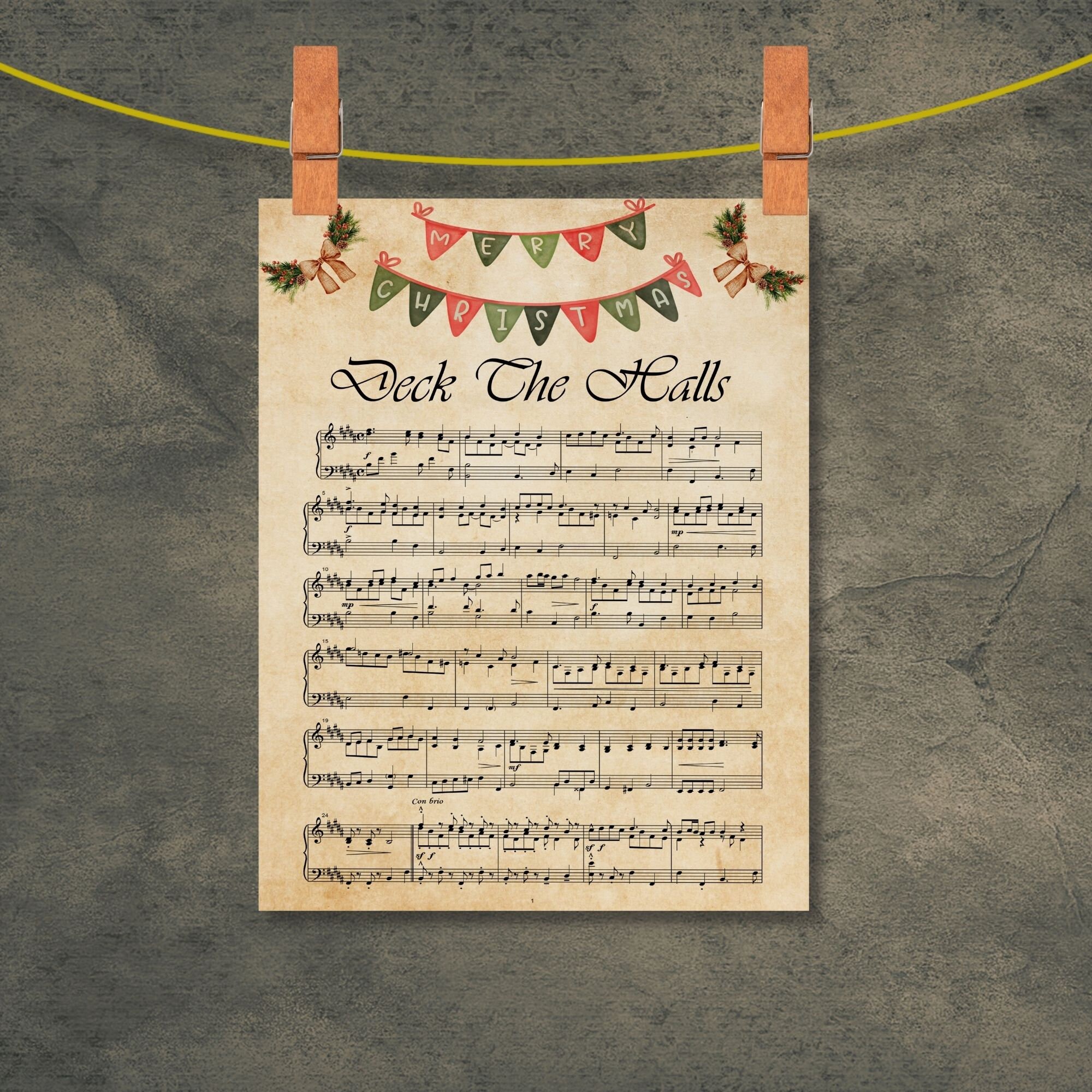 Vintage Christmas Sheet Music Digital Paper Pack 8.5"x11", Festive ...