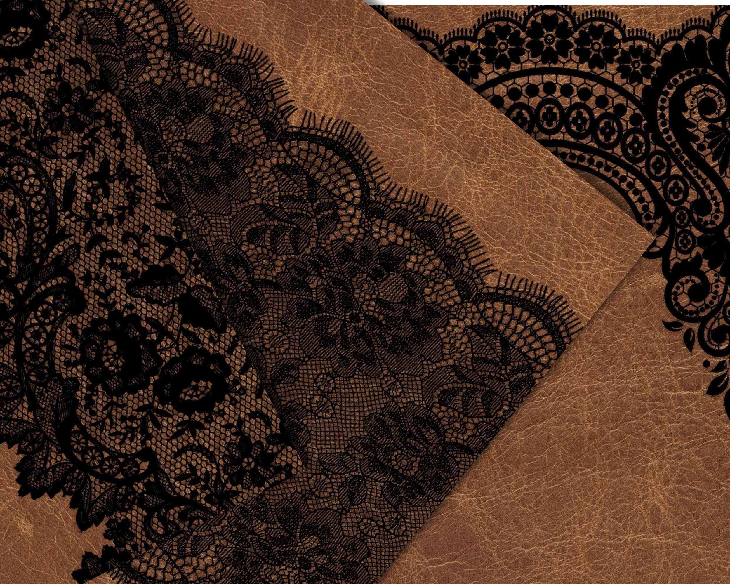 Black Lace and Leather Digital Paper Pack - Vintage Lace Pattern ...
