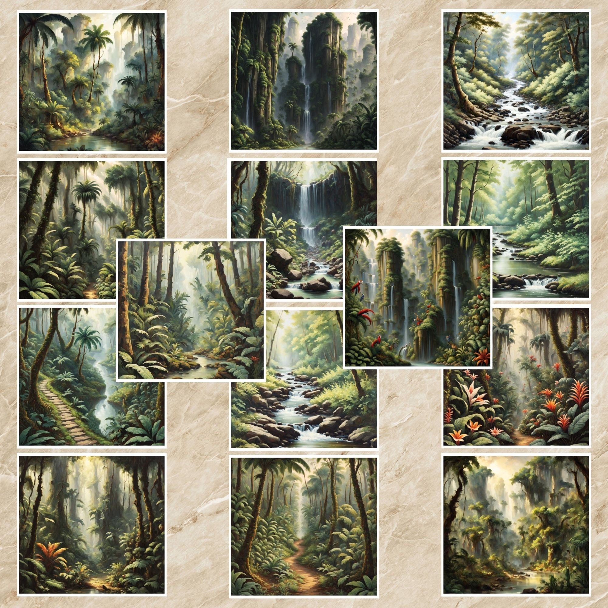 Watercolor Jungle Themed Digital Paper Pack, Jungle Forest Digital ...