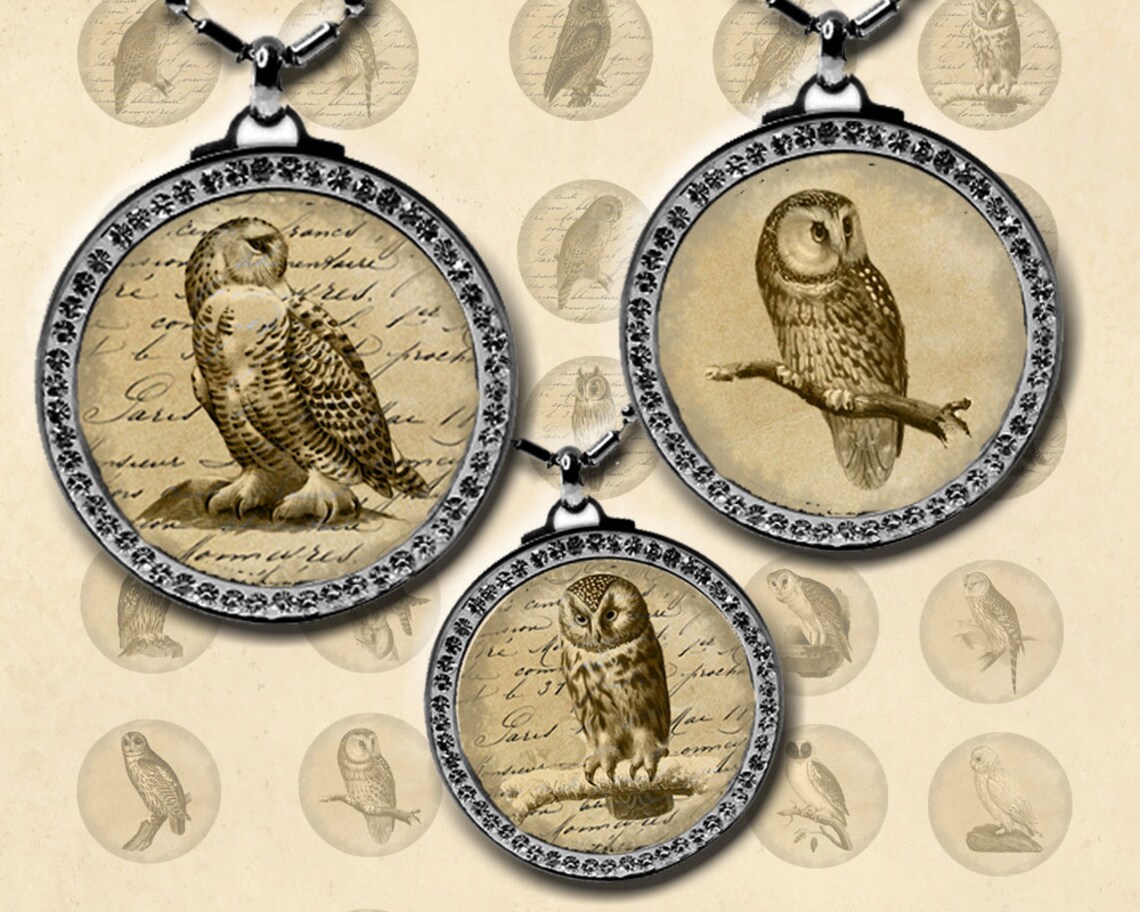 Victorian Owls Digital Collage Sheet Instant Download Printable 1 Round ...