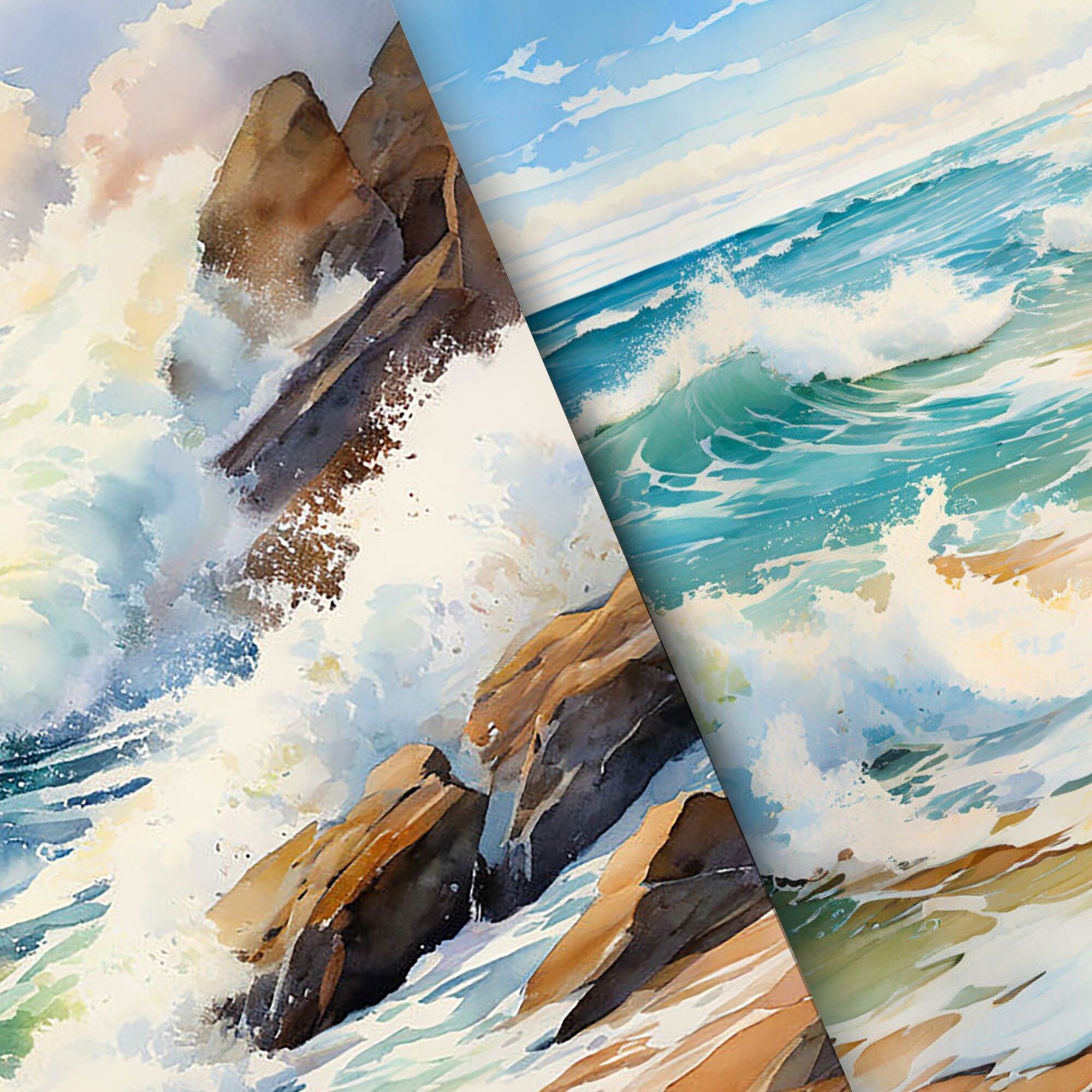 Ocean Wave Digital Paper Pack, Sea Waves Pattern Backgrounds, Beach ...