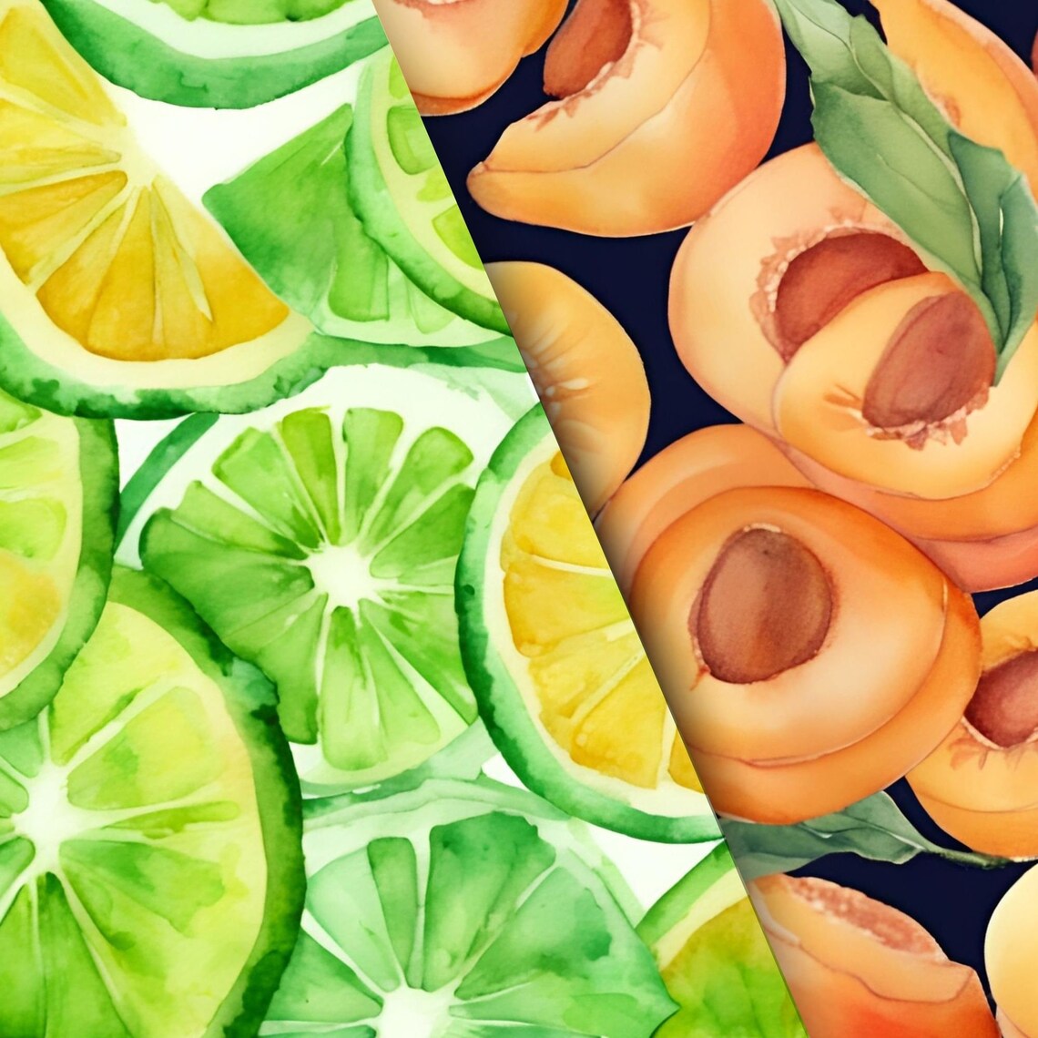 Watercolor Fruit Pattern Digital Papers, Summer Themed Scrapbooking ...