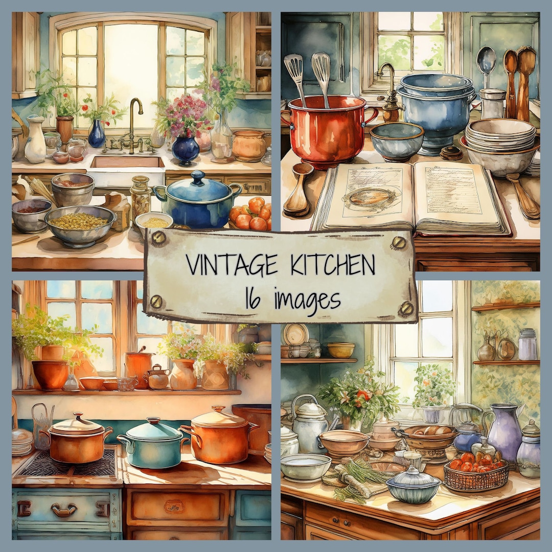 Vintage Kitchen JPG Clip Art Set,shabby Chic Scrapbooking Papers,retro ...