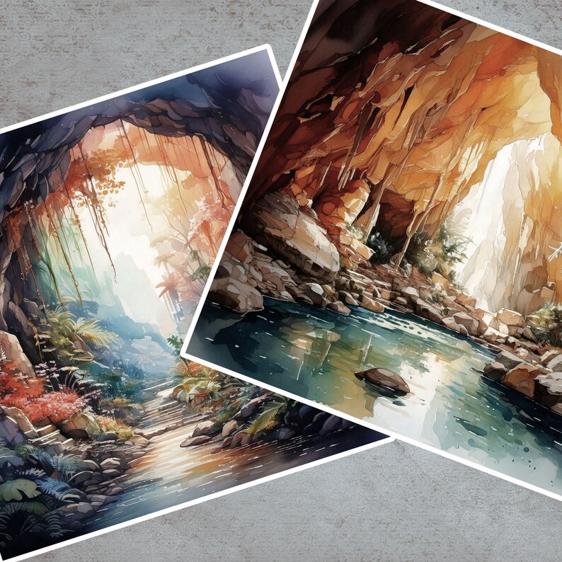 Watercolor Caves Jpg Clip Art Bundle, Mystical Caves Landscape, Nature ...