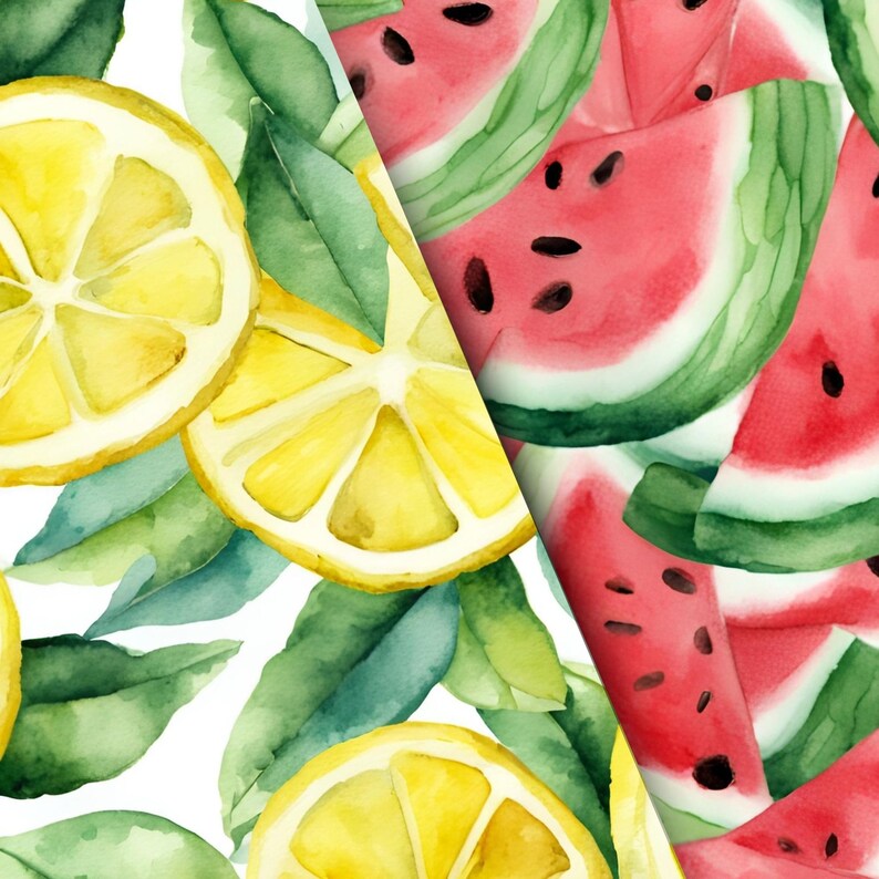 Watercolor Fruit Pattern Digital Papers, Summer Themed Scrapbooking ...