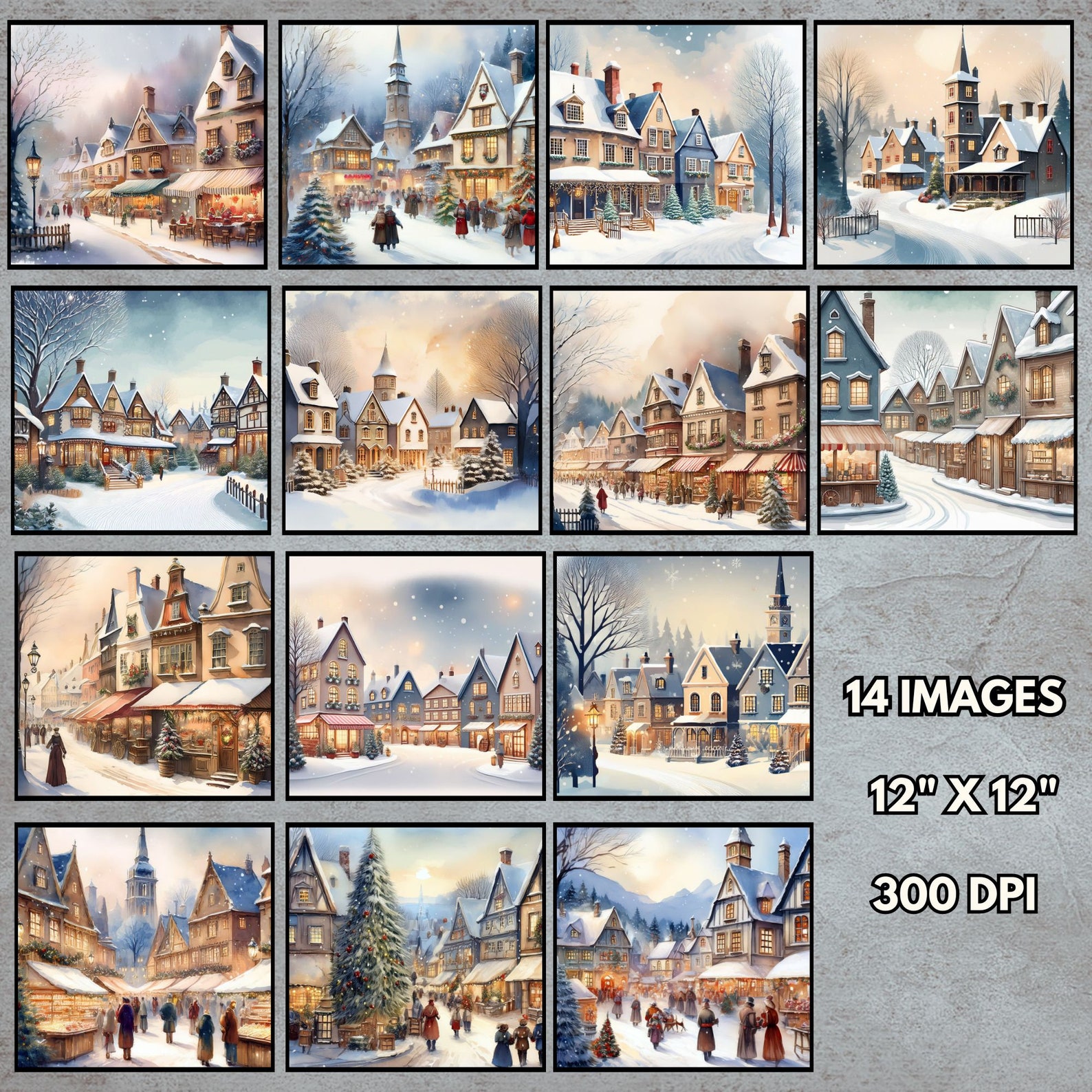 Winter Village JPG Clip Art Set, Snowy Village Scrapbooking Papers ...