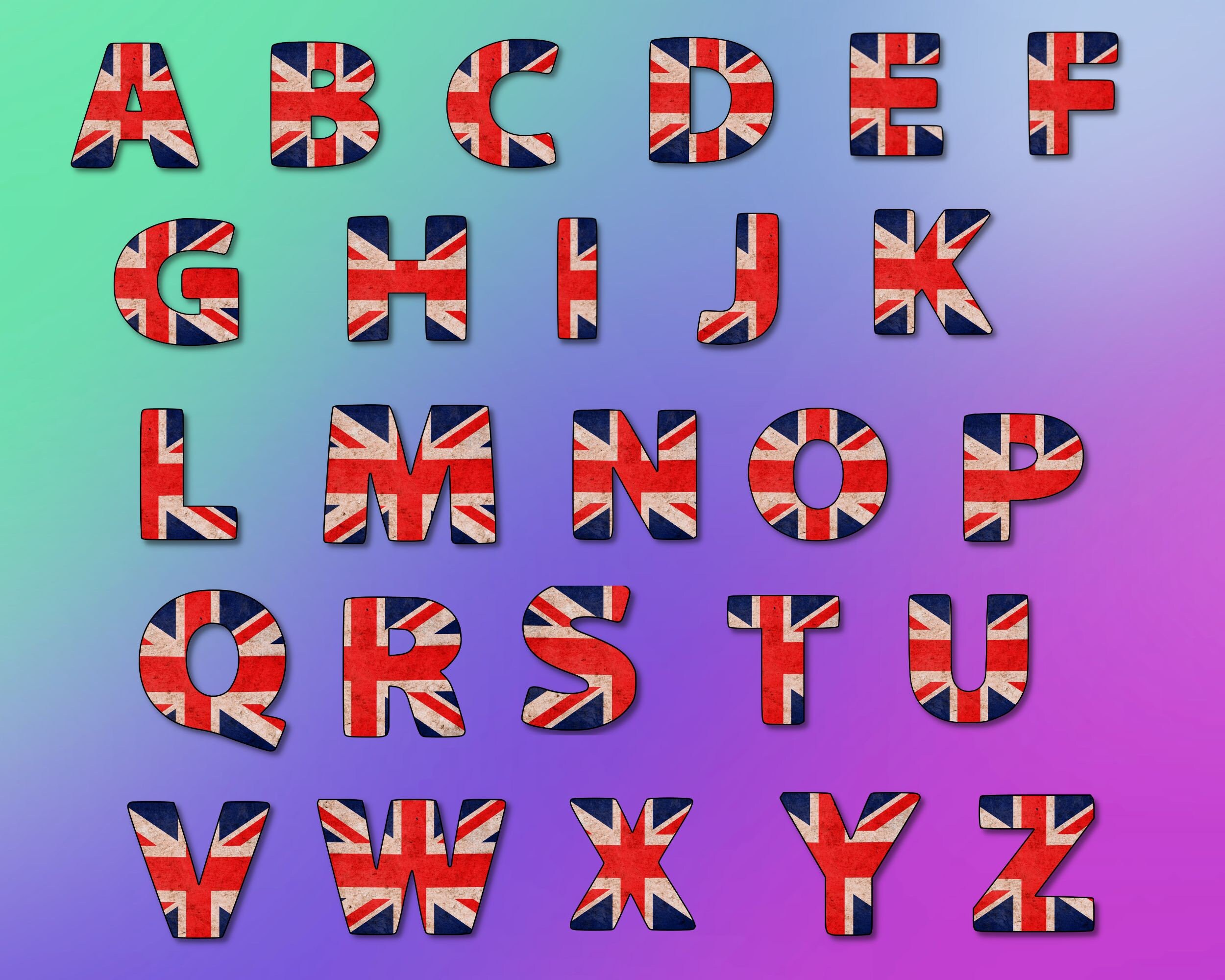 United Kingdom Flag Alphabet Letters , Vintage United Kingdom Flag ...