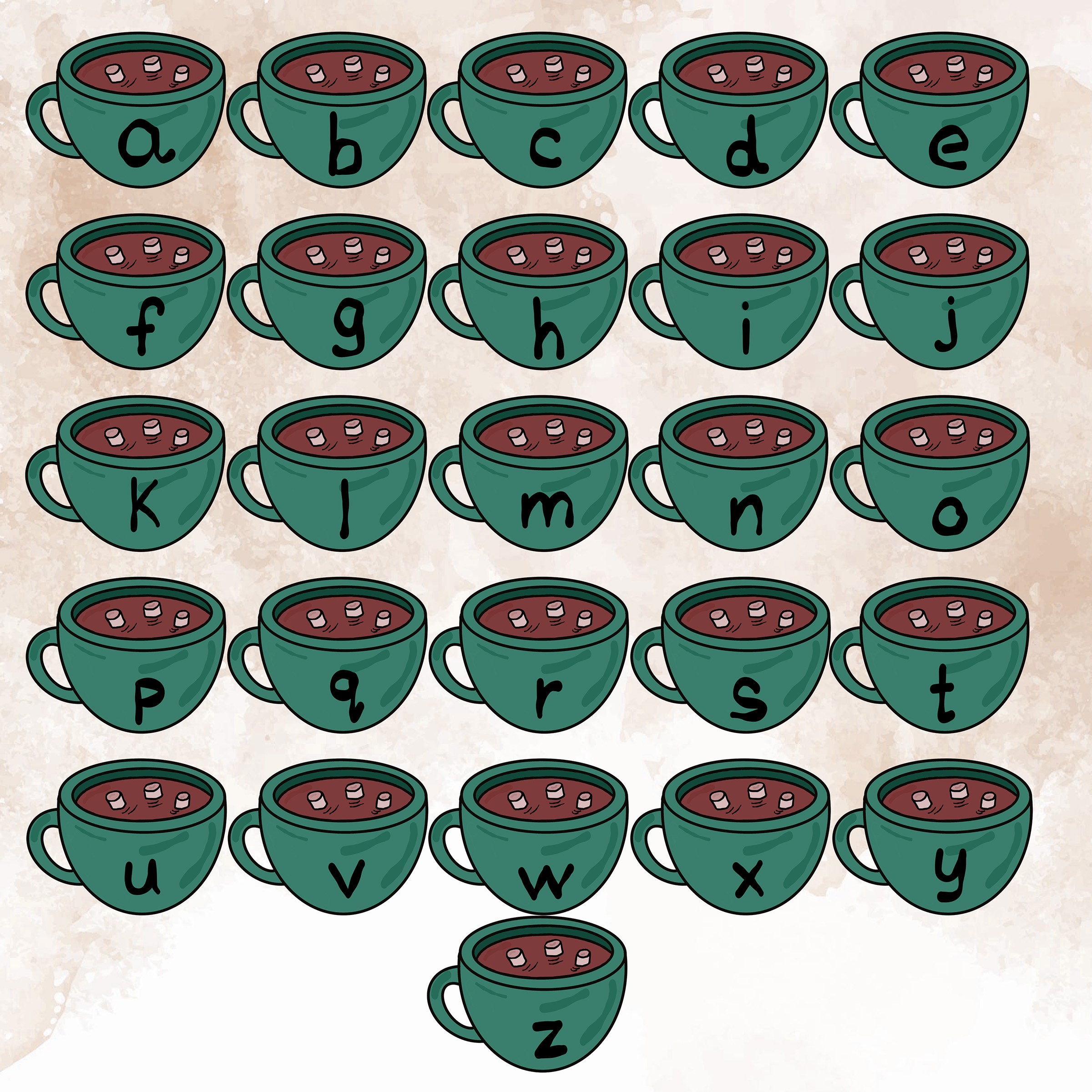 Hot Chocolate Alphabet Letters Clip Art - Christmas Themed Alphabet ...