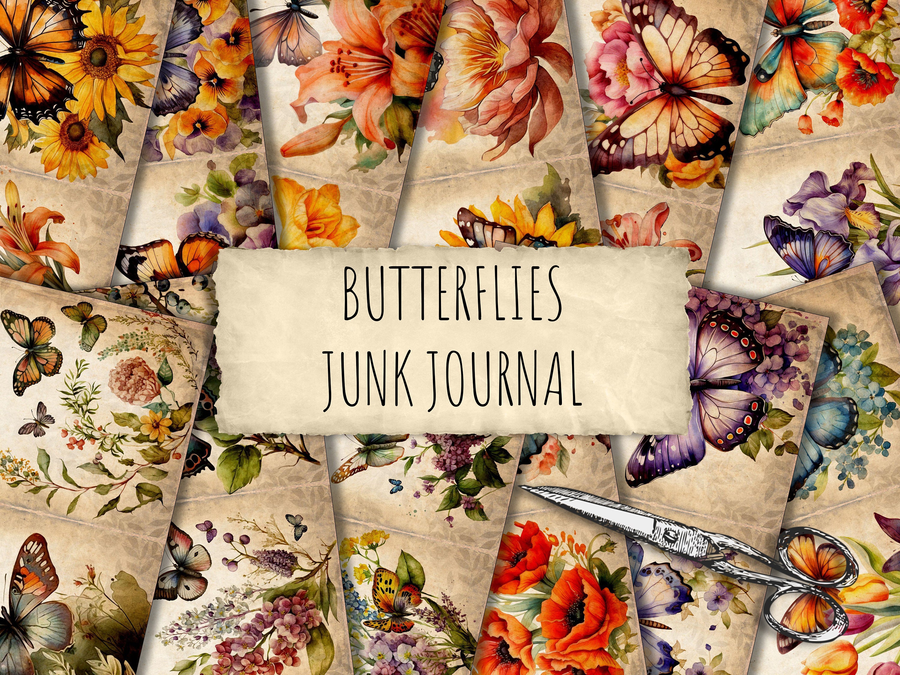 Vintage Butterfly Junk Journal Pages Kit 06 Butterflies Junk Journal ...