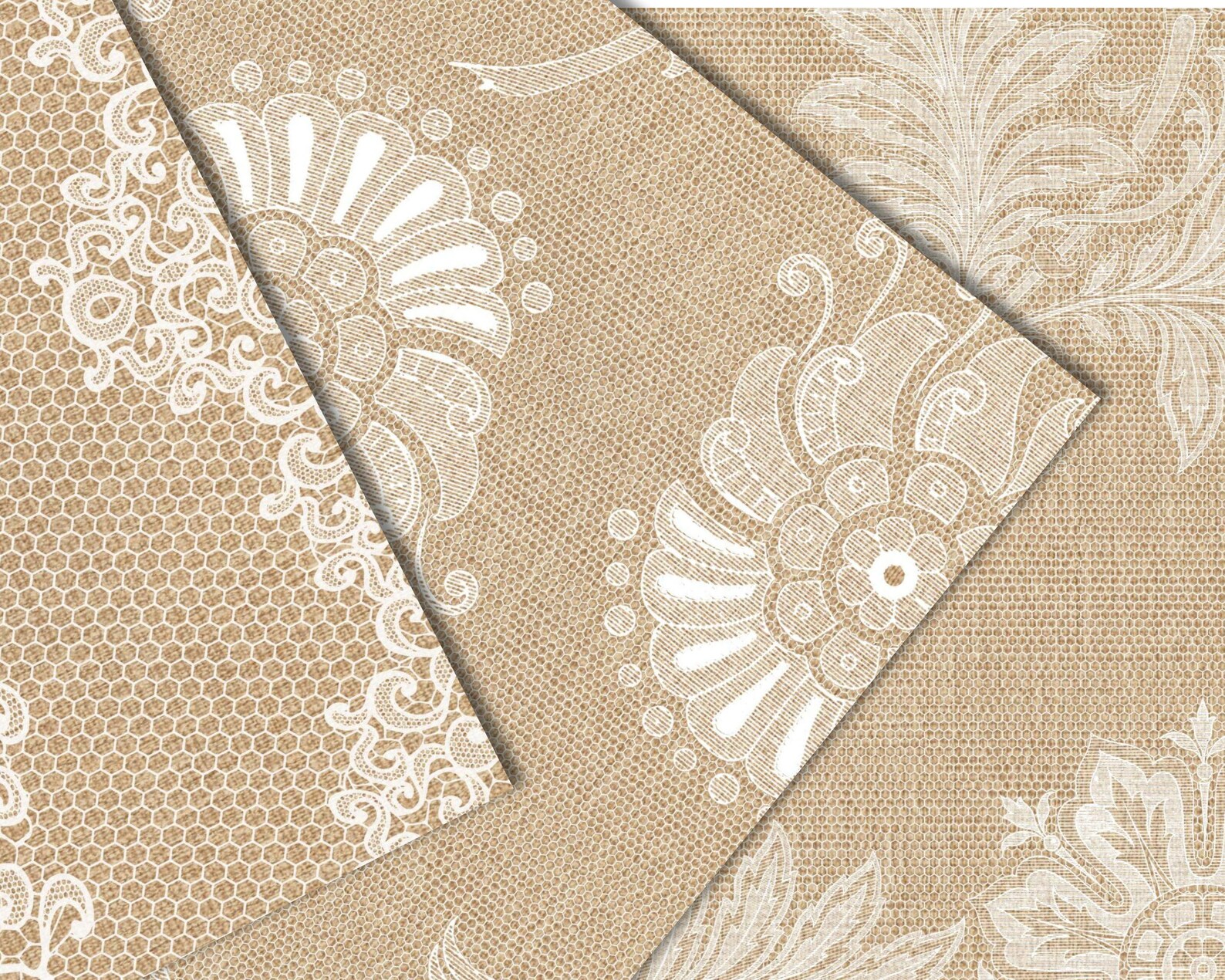 Linen and White Lace Digital Paper Pack - Linen Digital Background ...