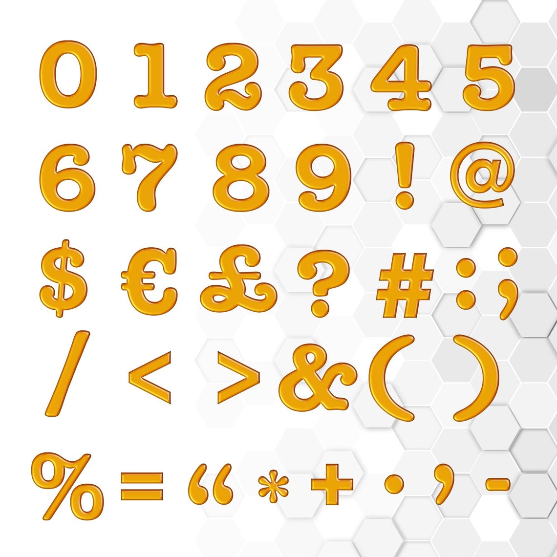 Yellow Alphabet Letters and Numbers PNG Honey Font Svg - Etsy