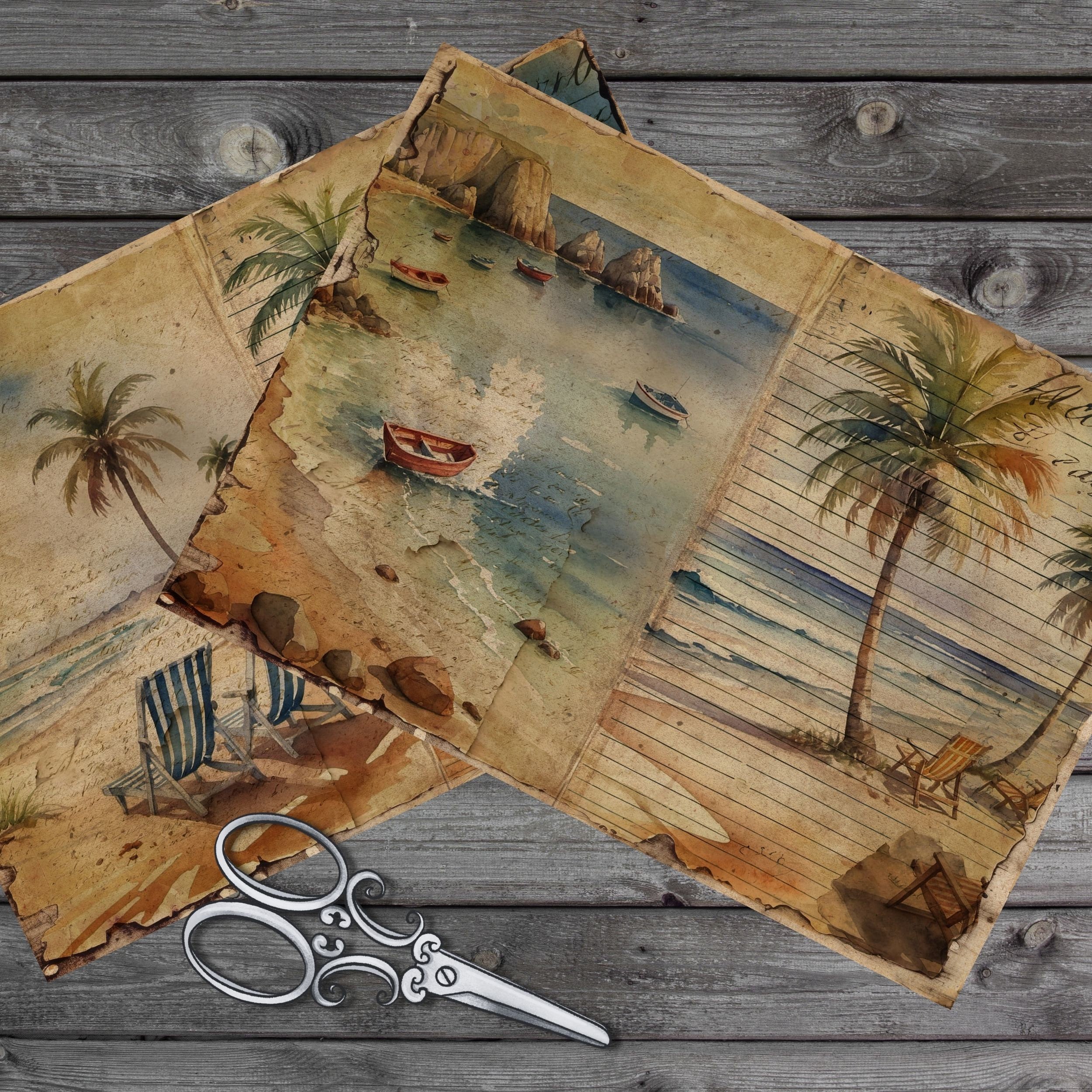 Vintage Beach Junk Journal Pages, Digital Calm Beach Themed Scrapbook ...