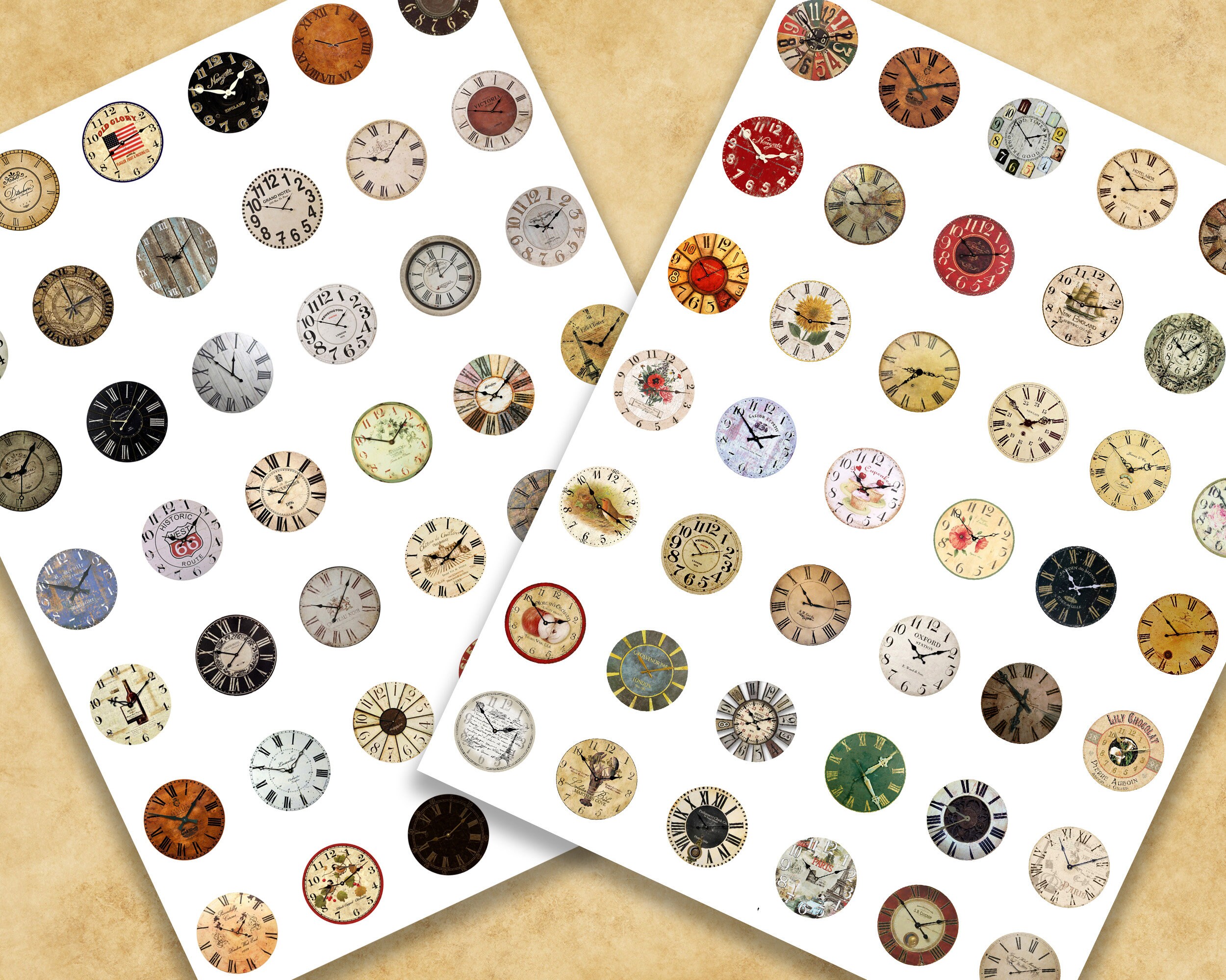 Clock Faces Collage Sheet - Vintage Clock 1 Inch Circles Collage Sheet ...