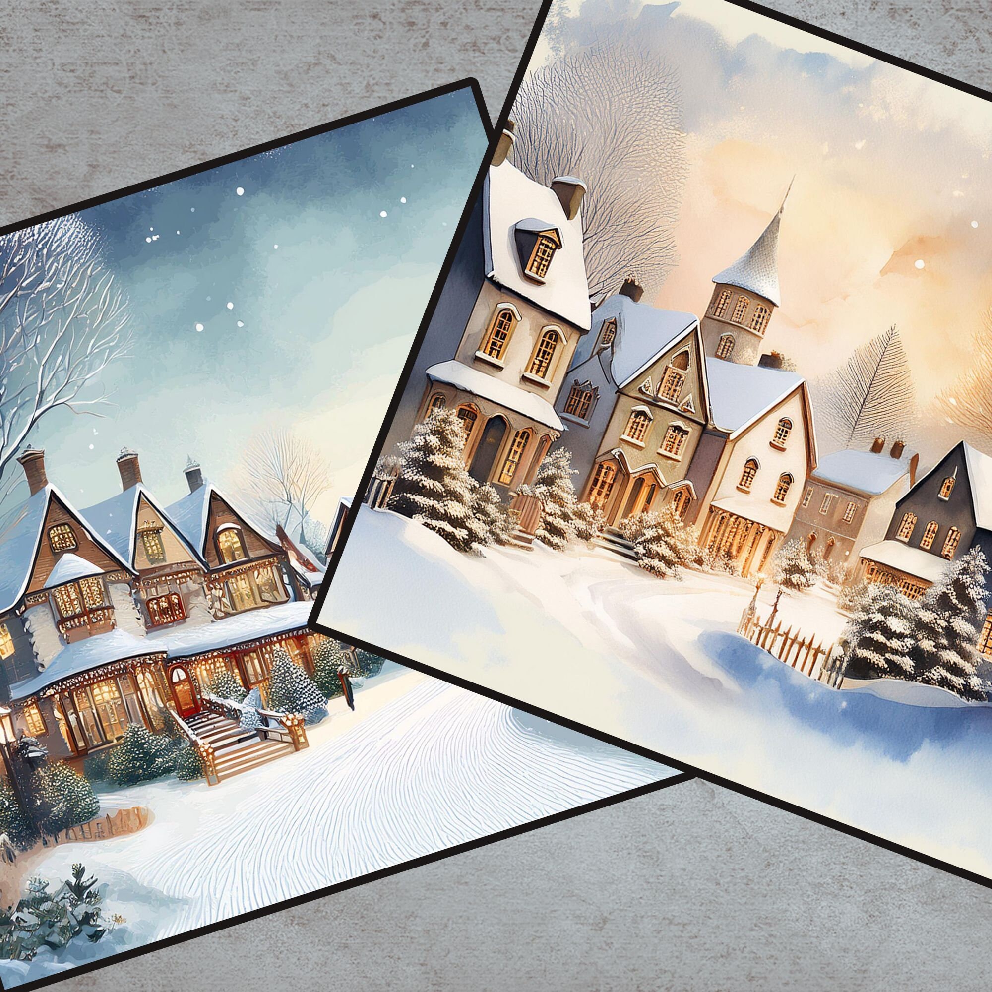 Winter Village JPG Clip Art Set, Snowy Village Scrapbooking Papers ...