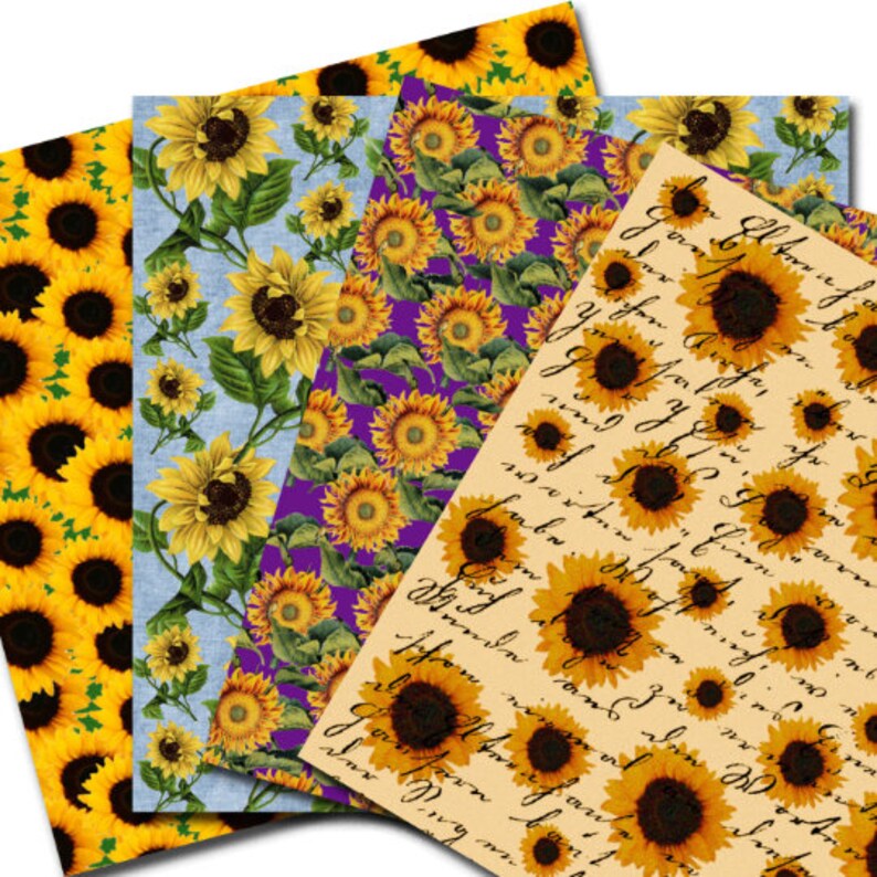 Vintage Sunflower Digital Paper Pack - Sunflower Pattern Digital ...