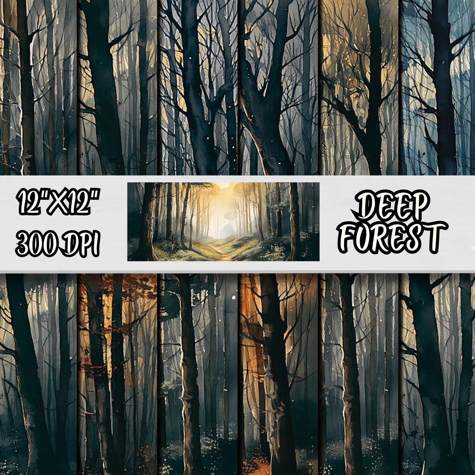 Deep Forest Digital Paper Pack,dark Forest Digital Scrapbooking Paper ...