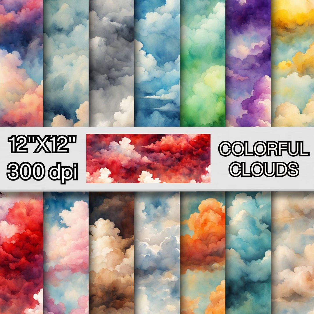 Watercolor Cloudy Skies Digital Paper Pack, Cloud and Sky 'printable ...