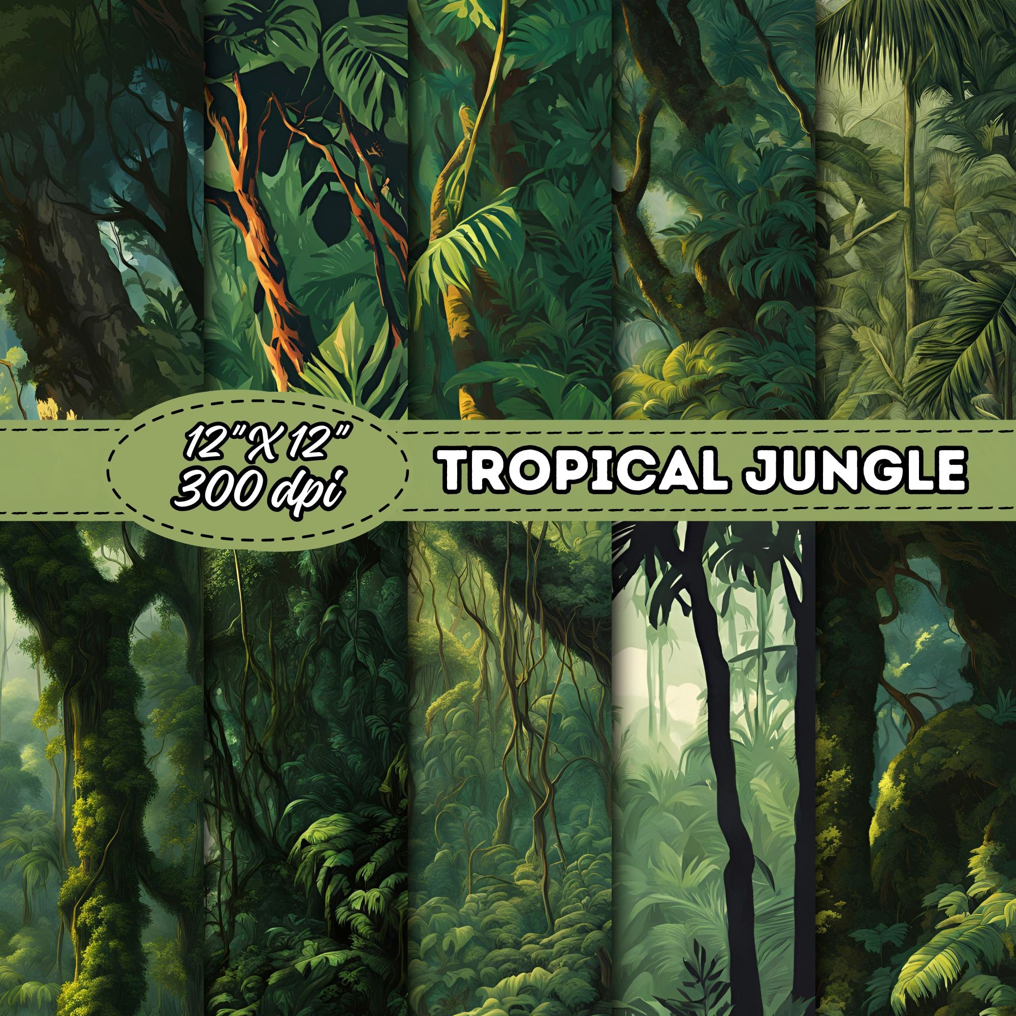 Jungle Digital Paper Pack, Tropical Forest Pattern , Nature Backgrounds ...