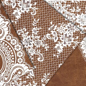 White Lace and Leather Digital Paper Pack Vintage Lace Pattern Digital ...