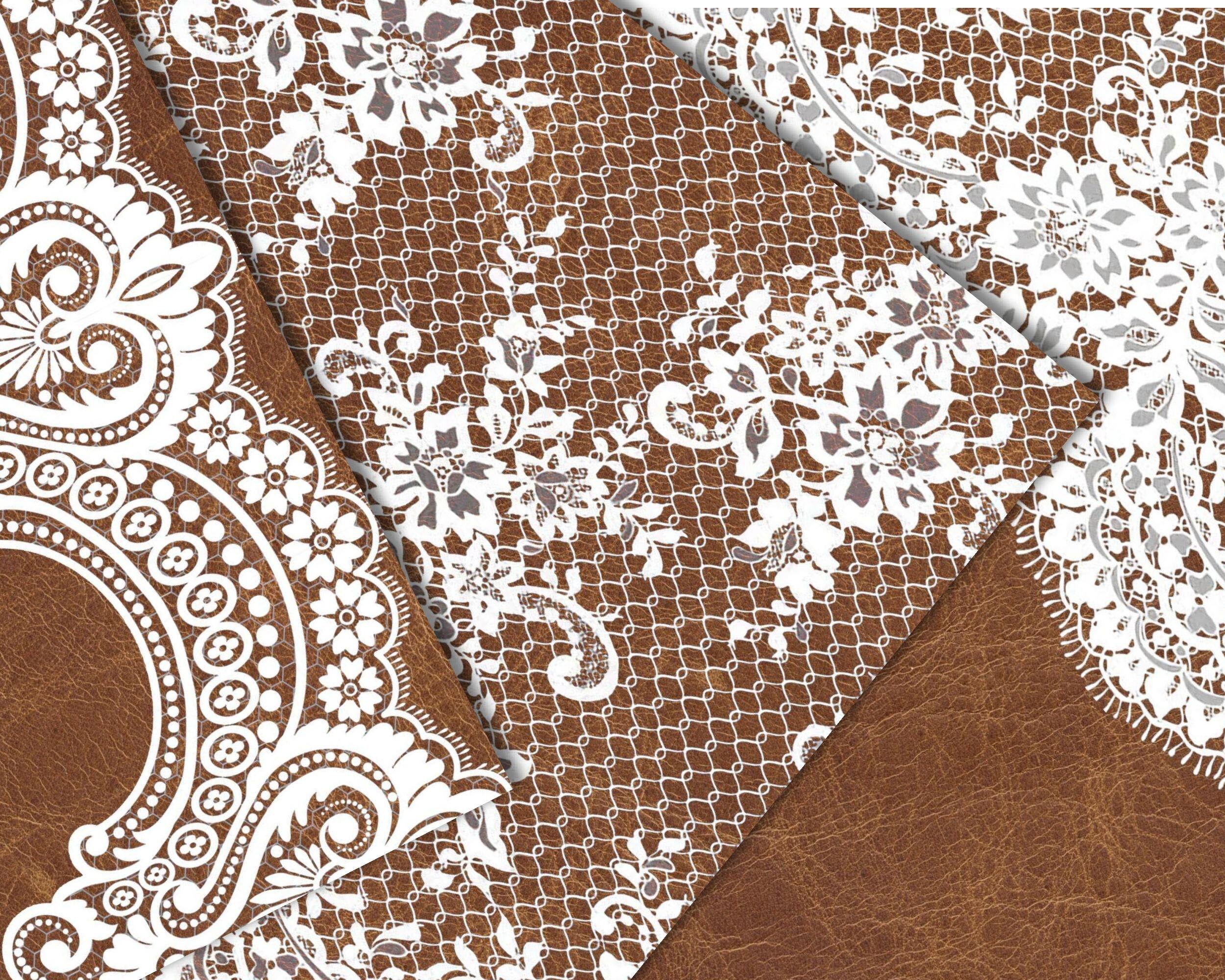 White Lace and Leather Digital Paper Pack Vintage Lace Pattern Digital ...