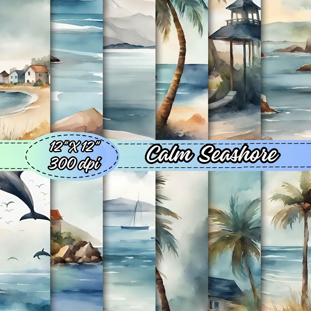 Watercolor Calm Seashore Digital Paper Pack, Summer Beach Digital ...