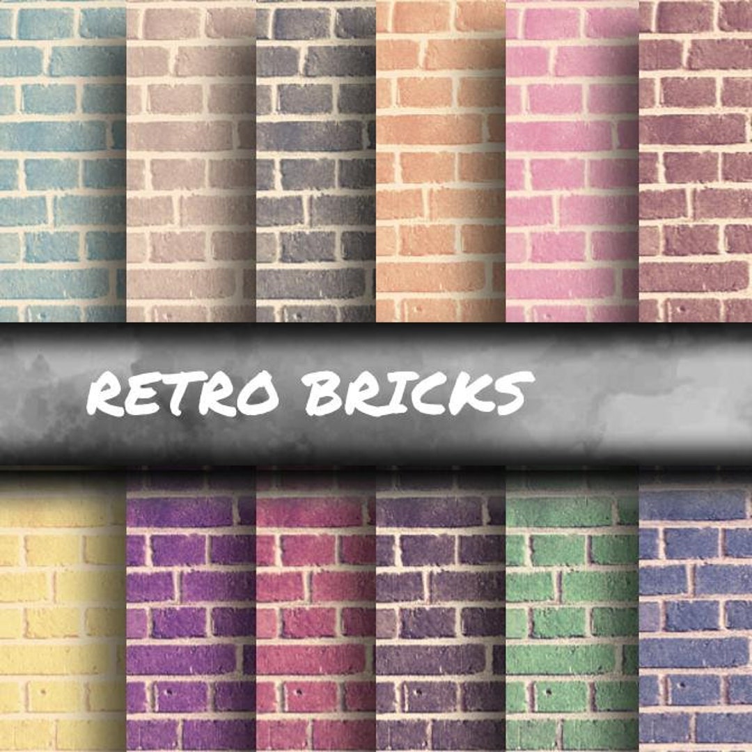 Brick Wall Digital Papers, Retro Colors Bricks Wall Pattern ...