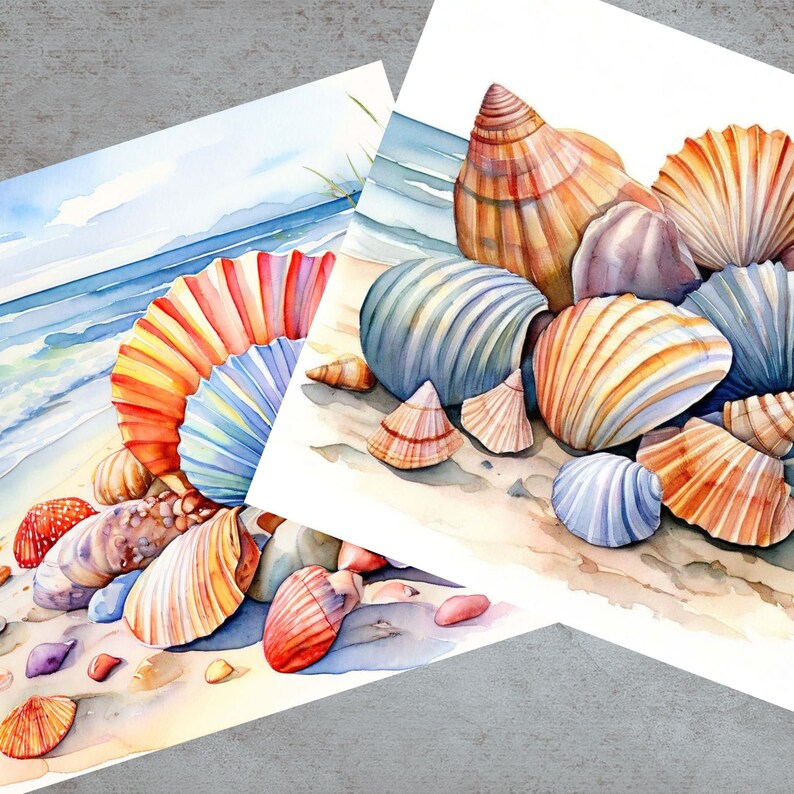 Watercolor Sea Shells Clip Art JPG Images, Shells on the Beach ...