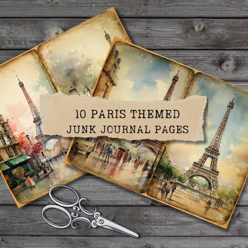 Vintage Paris Themed Junk Journal Pages Kit - Eiffel Tower Journal for ...