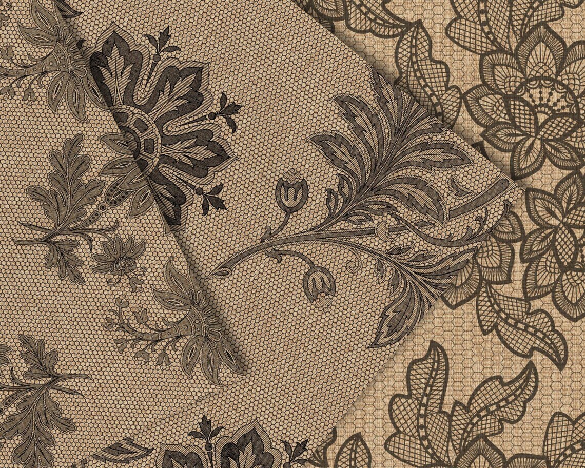 Linen and Black Lace Digital Paper Pack - Linen Digital Background ...