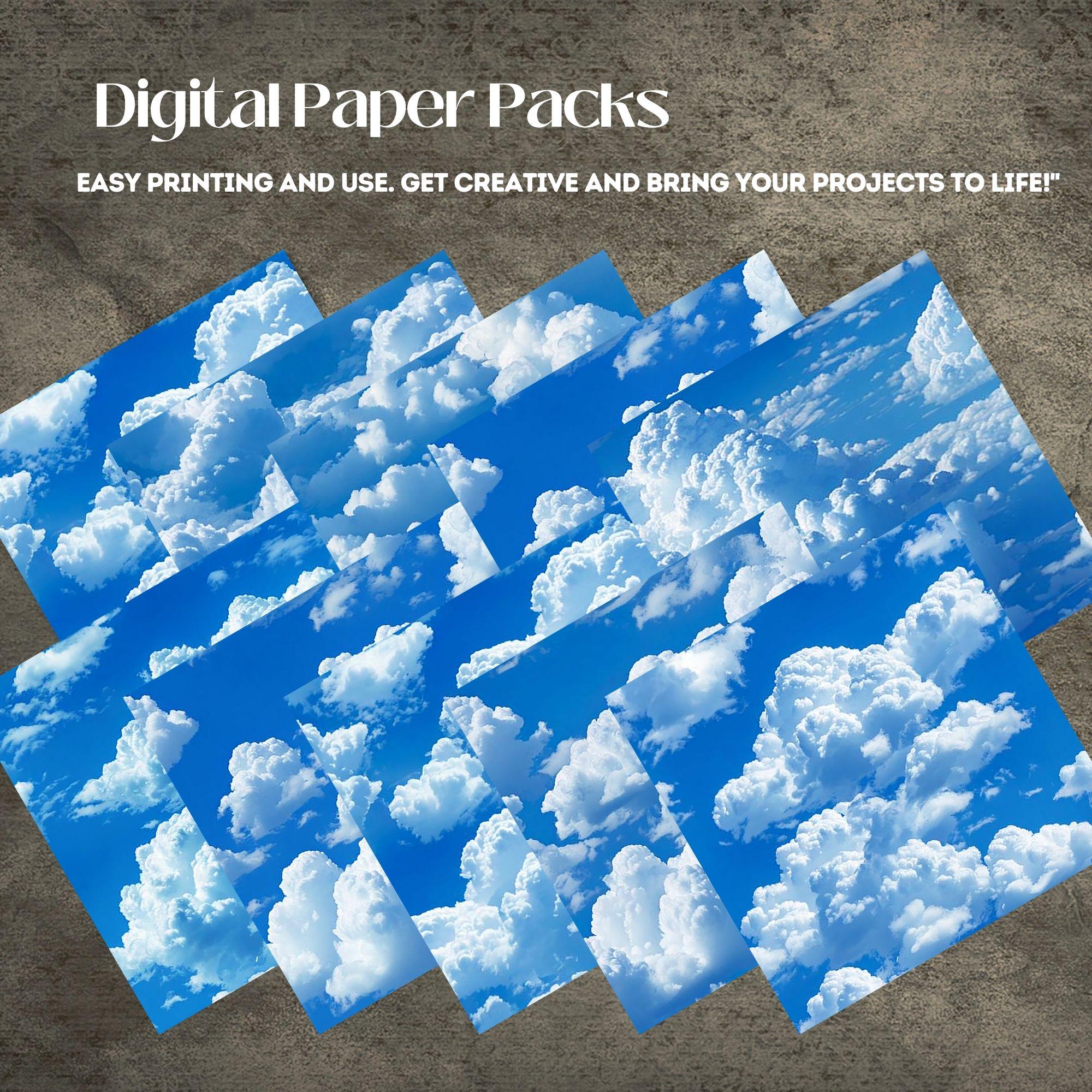 Blue Sky Digital Paper Pack, Azure Sky Scrapbooking Paper, Cobalt ...