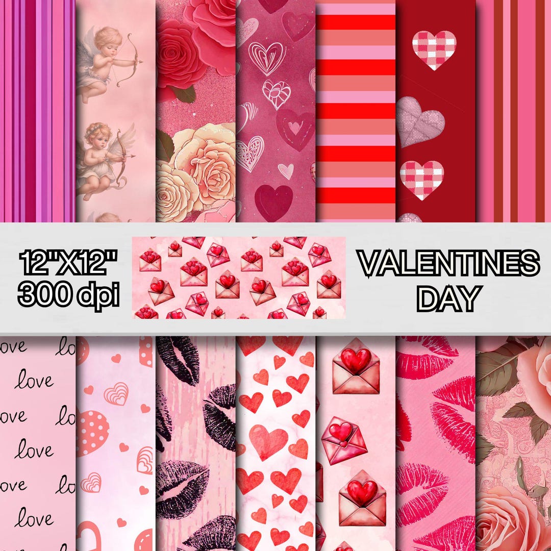 Valentine’s Day Patterned Papers | Cute Love-themed Backgrounds ...