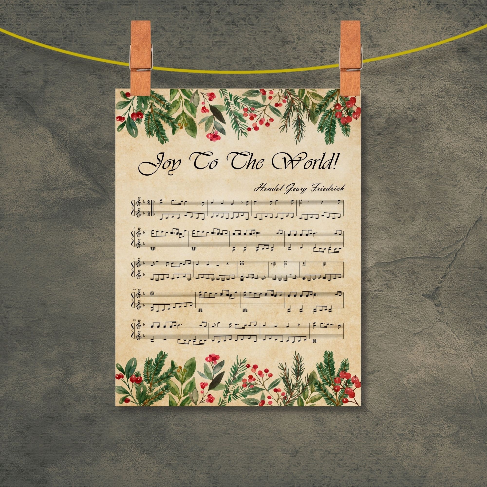 Vintage Christmas Sheet Music Digital Paper Pack 8.5"x11", Festive ...