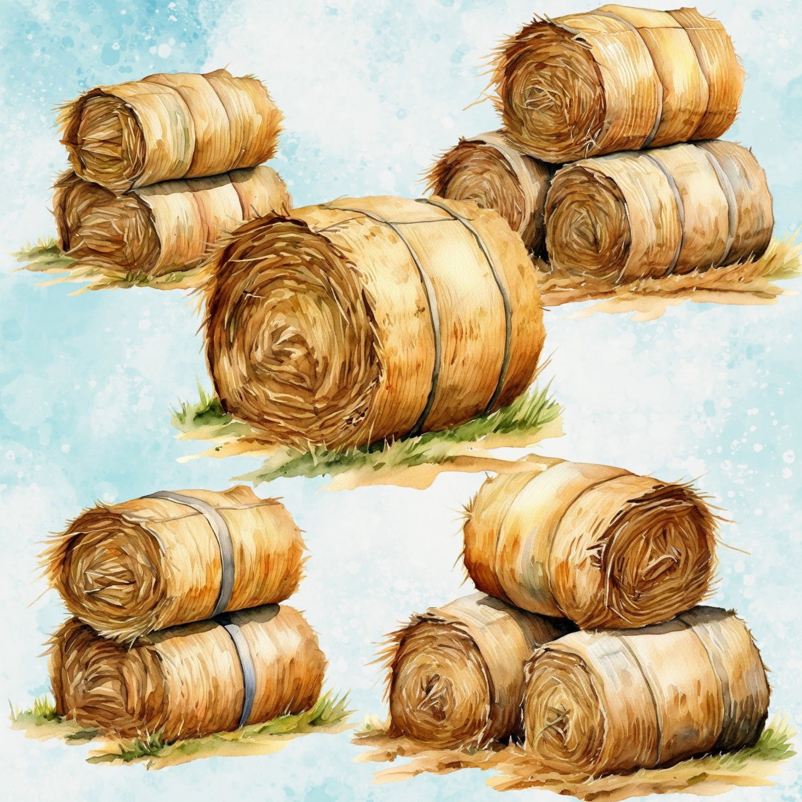 Watercolor Bale of Hay Clipart Bundle,printable Watercolor Hay Bale ...